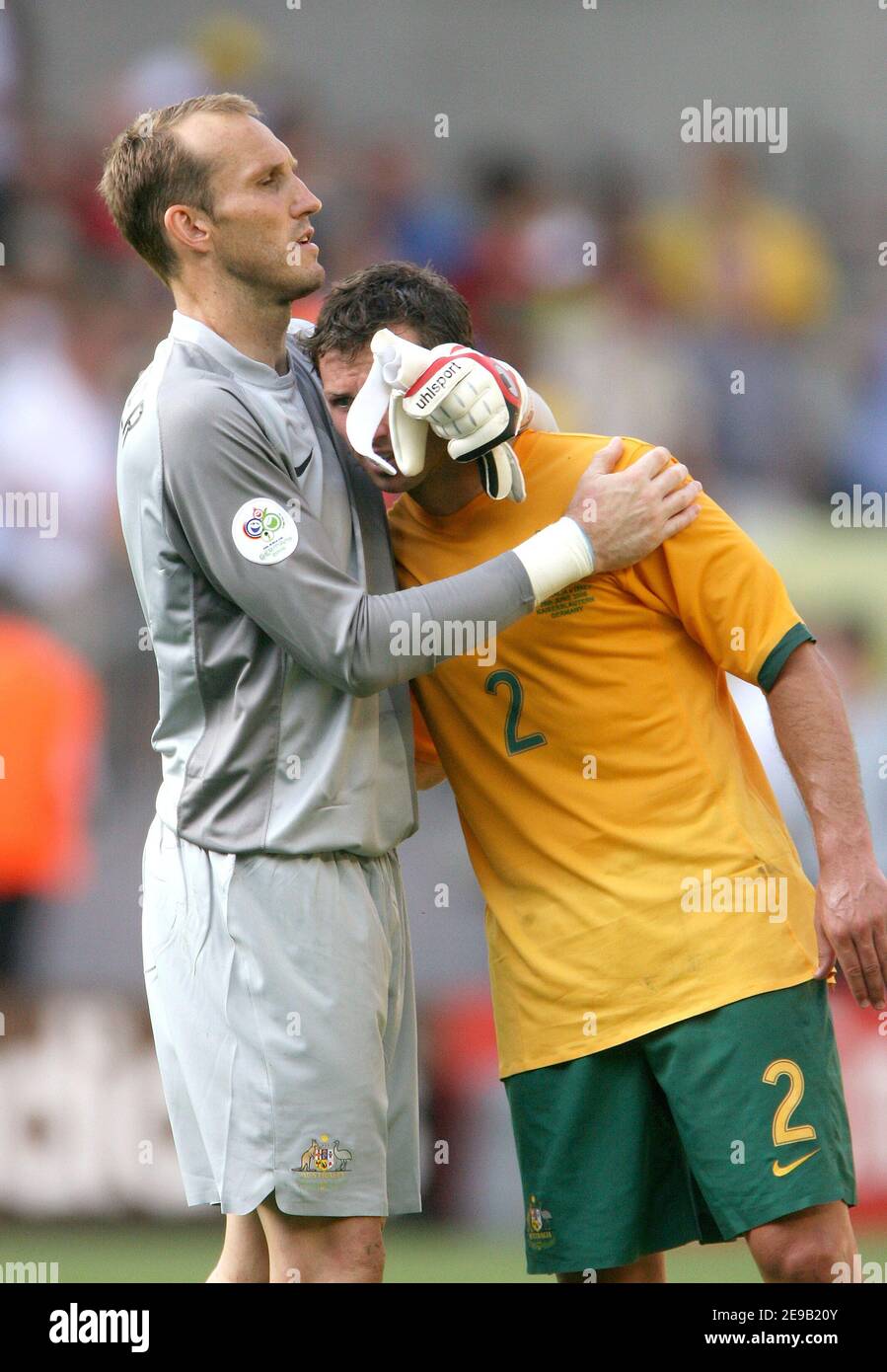 Australia's goalkeeper Mark Schwazer and Lucas Neill during the World ...