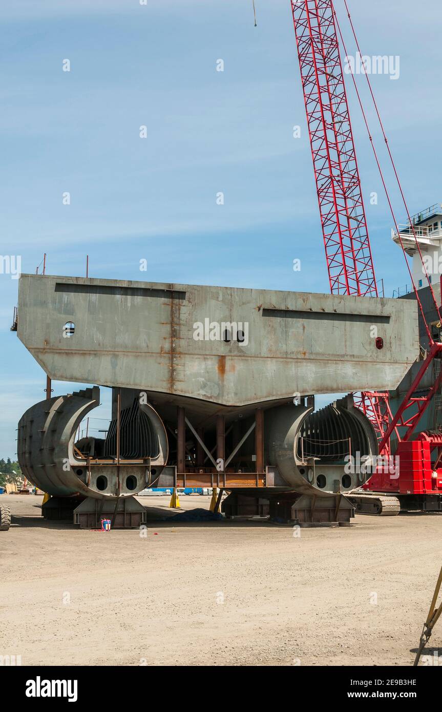The stern part of a ship in drydock in Anacortes, Washington Stock ...