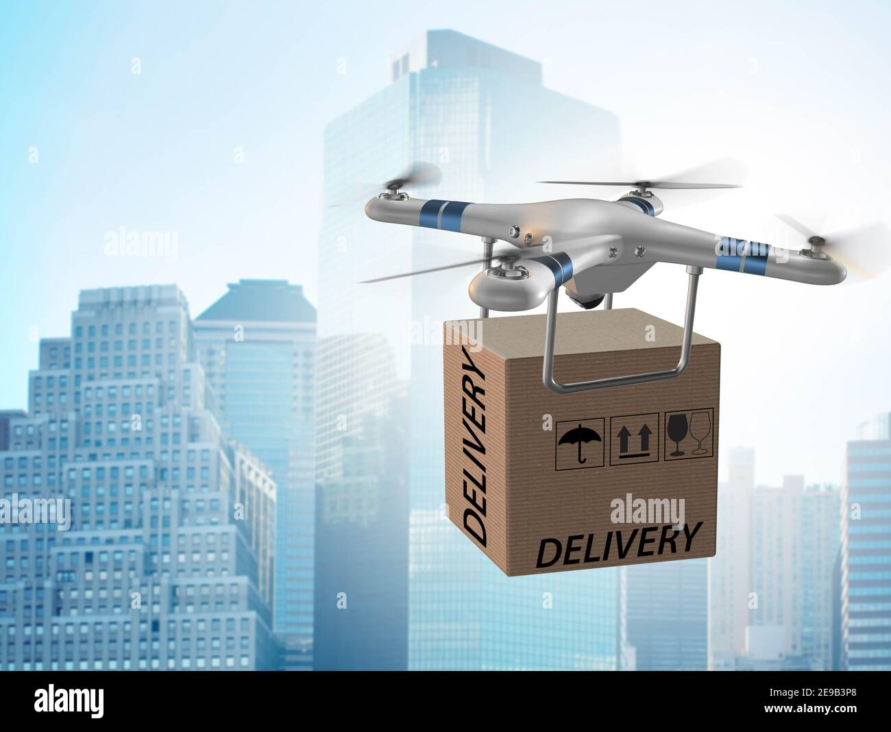 The drone delivery concept with box in air Stock Photo - Alamy