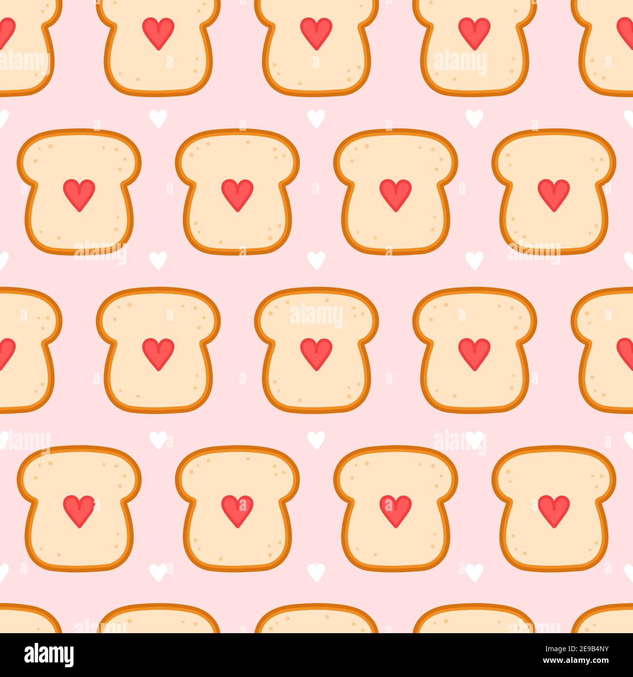 Cute bread toast with heart seamless pattern. Vector flat cartoon ...