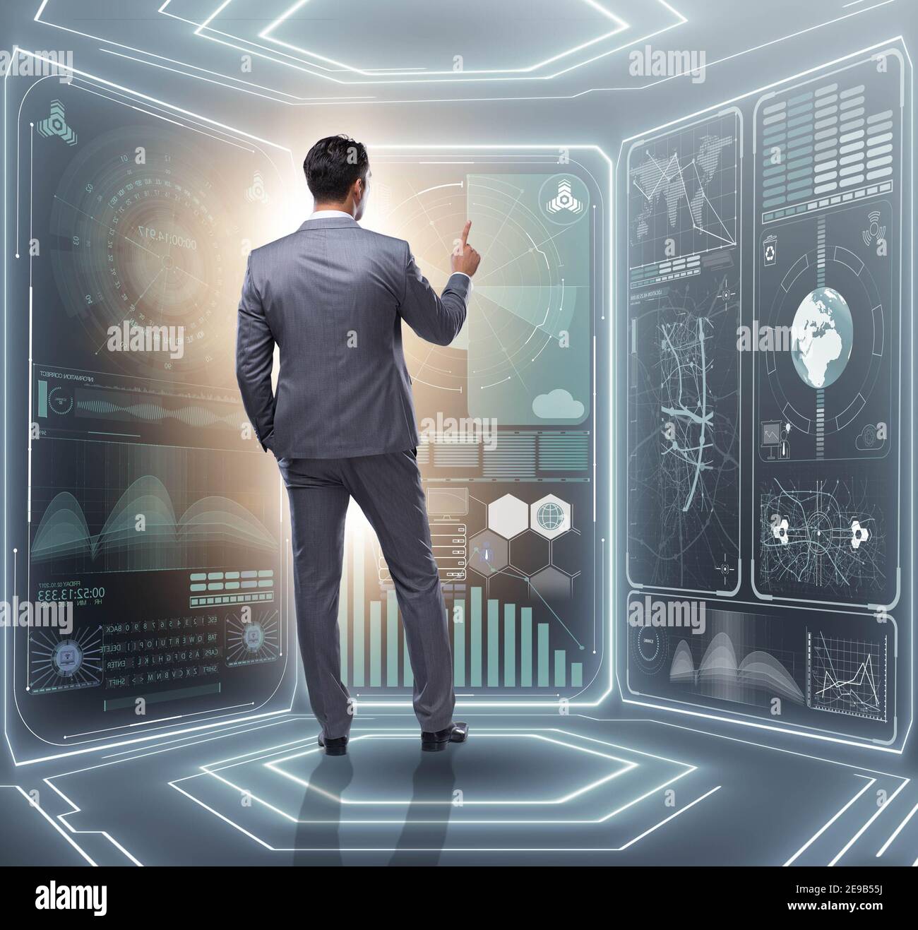 The man pressing virtual button in data mining concept Stock Photo - Alamy