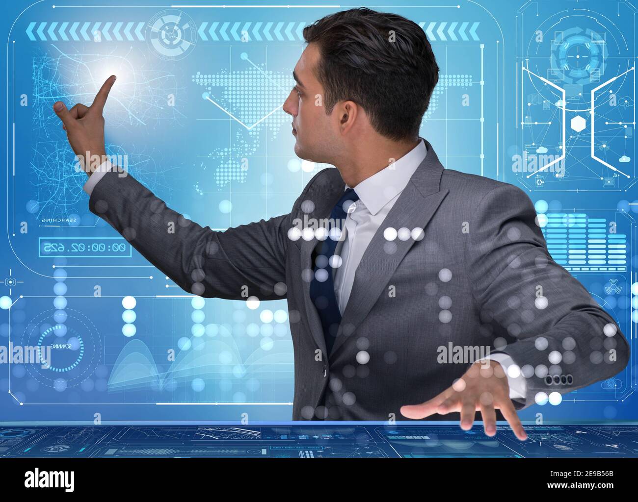 The man pressing virtual button in data mining concept Stock Photo - Alamy