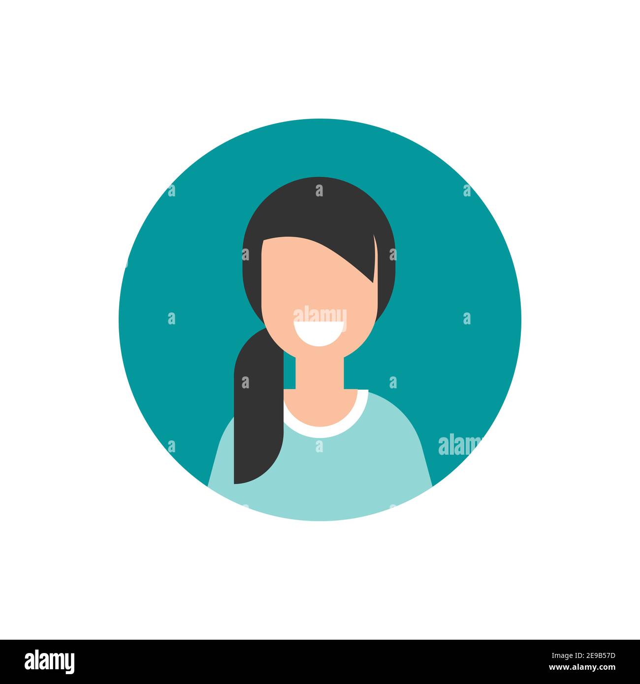 girl with smile avatar. cute happy woman face flat icon in blue circle ...
