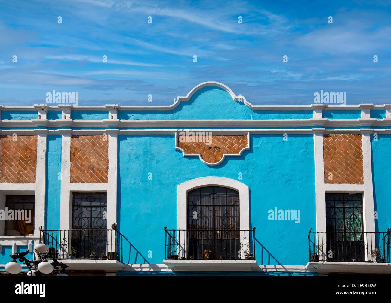 Colorful Puebla streets and colonial architecture in Zocalo historic ...