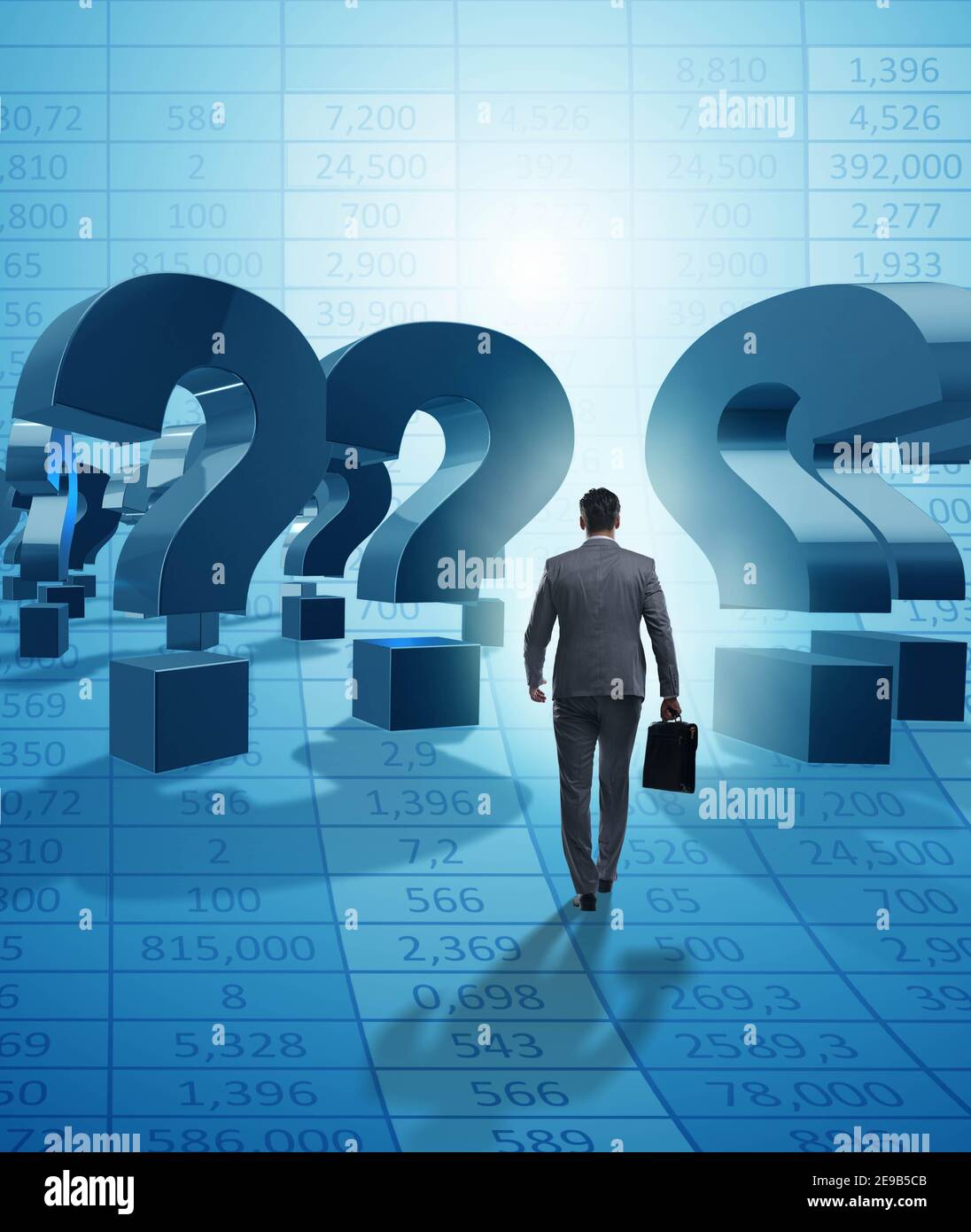 The businessman in uncertainty concept with question marks Stock Photo ...