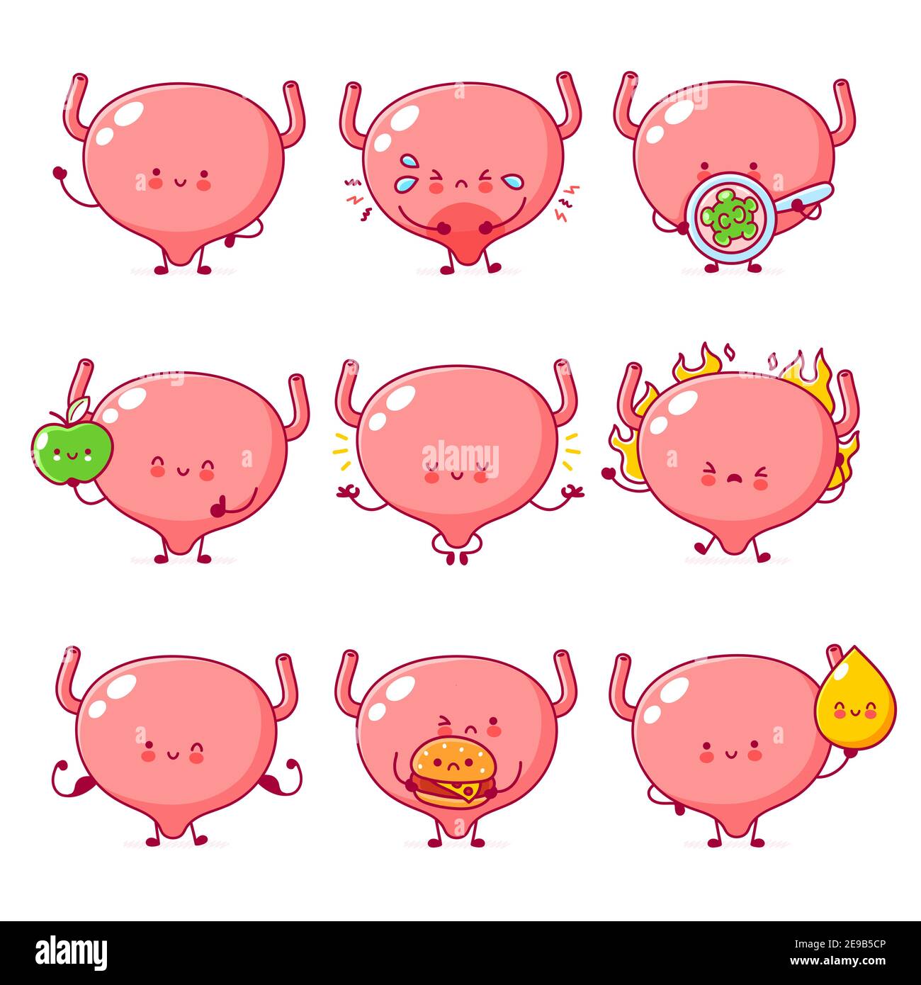 Cute happy funny human bladder organ character set collection. Vector ...