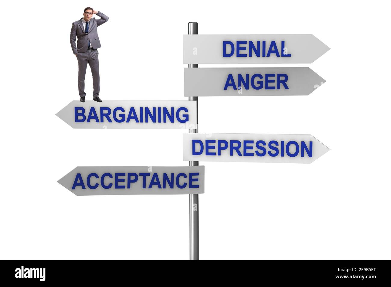 Concept of five stages of grief with the businessman Stock Photo - Alamy