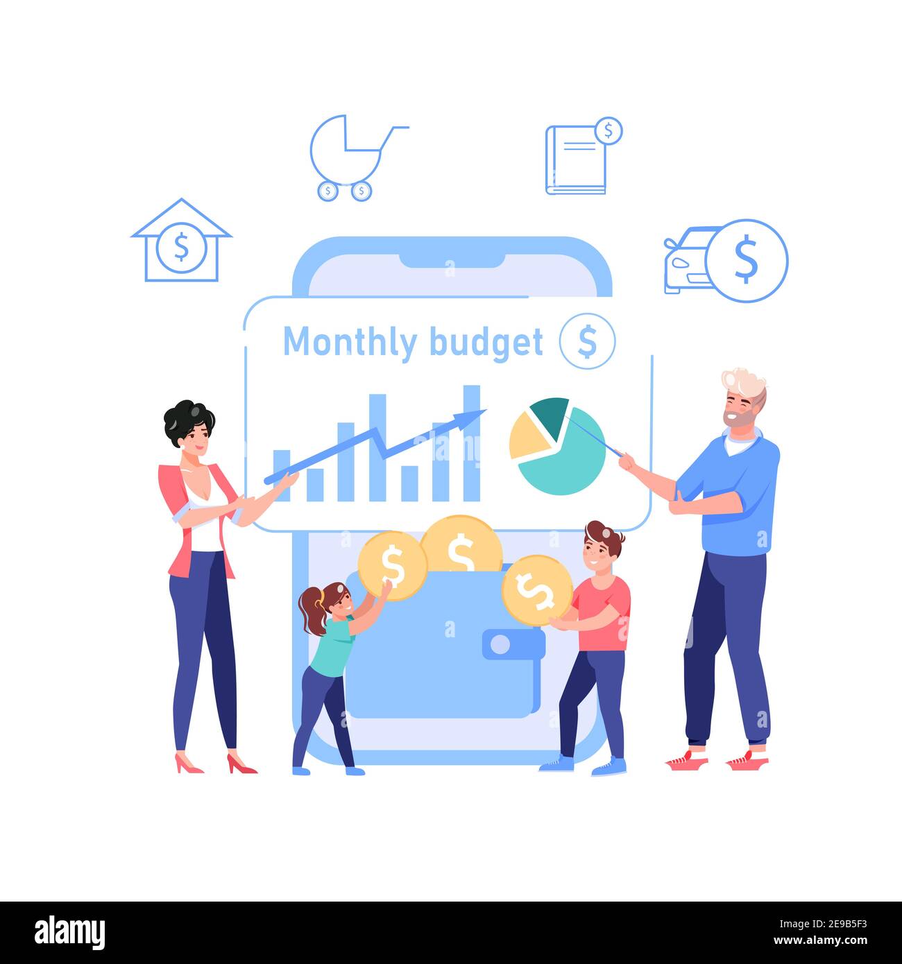 Flat cartoon characters family budget finance management plan,vector ...
