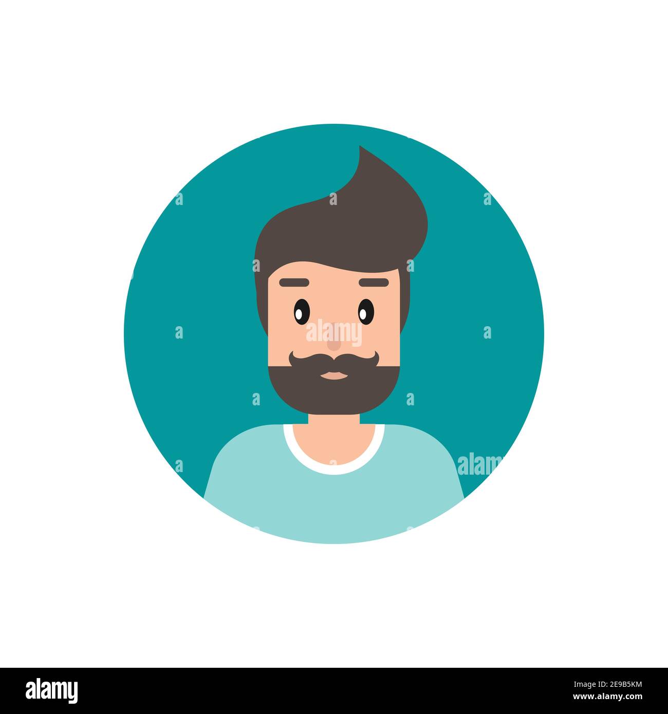 man avatar in circle. cartoon guy with black hair, beard and moustache ...