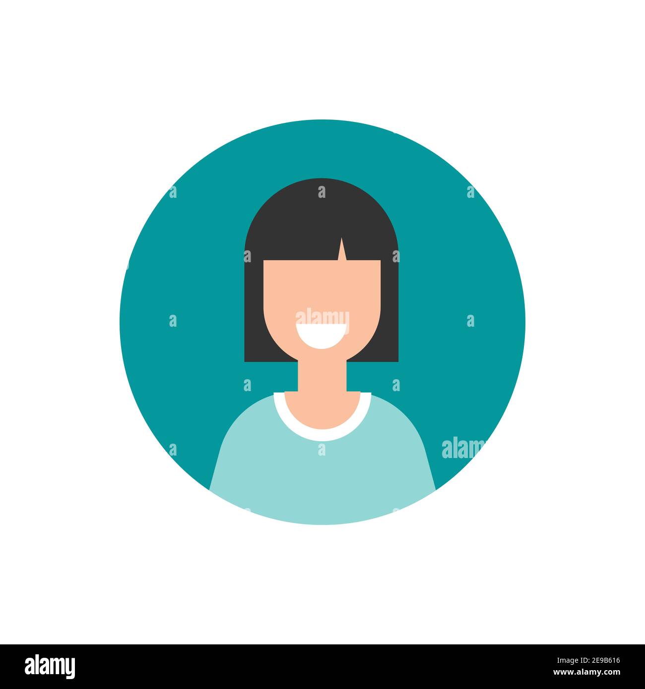 girl with smile avatar. cute happy woman face flat icon in blue circle ...