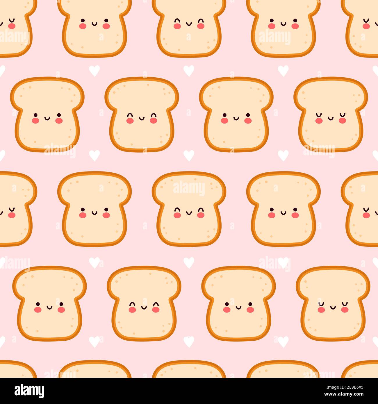 Cute funny bread toast seamless pattern. Vector flat cartoon kawaii ...