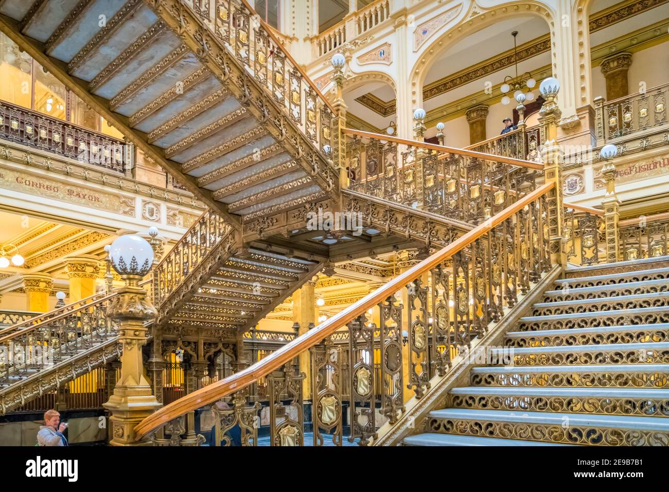 Interior staircase of the landmark Postal Palace (Palacio de Correos de ...