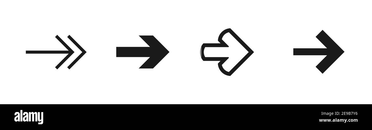 black right arrows set. Flat icon isolated on white. Continue icon ...