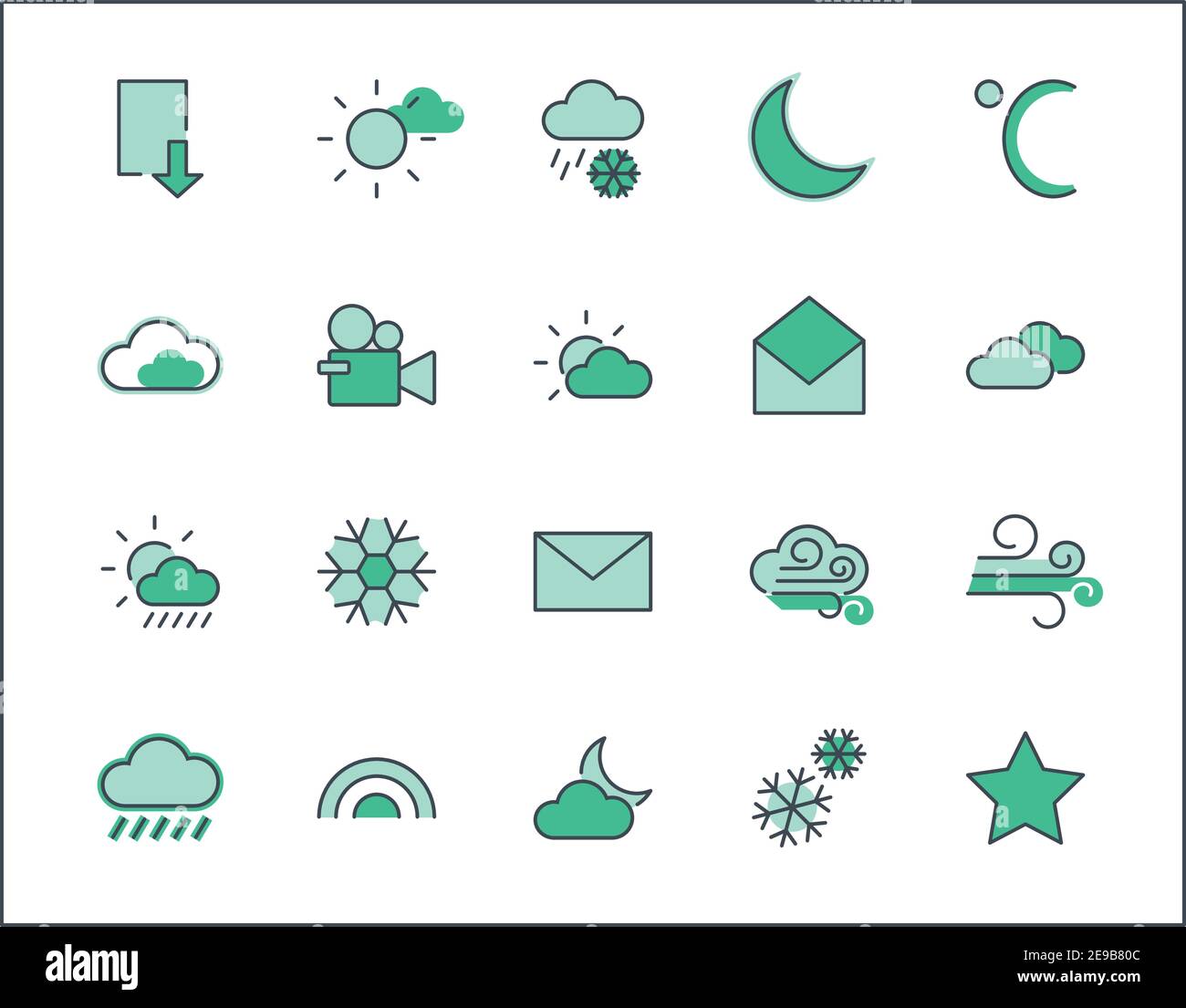 Set of Weather vector line icons. Contains symbols of the sun, clouds ...