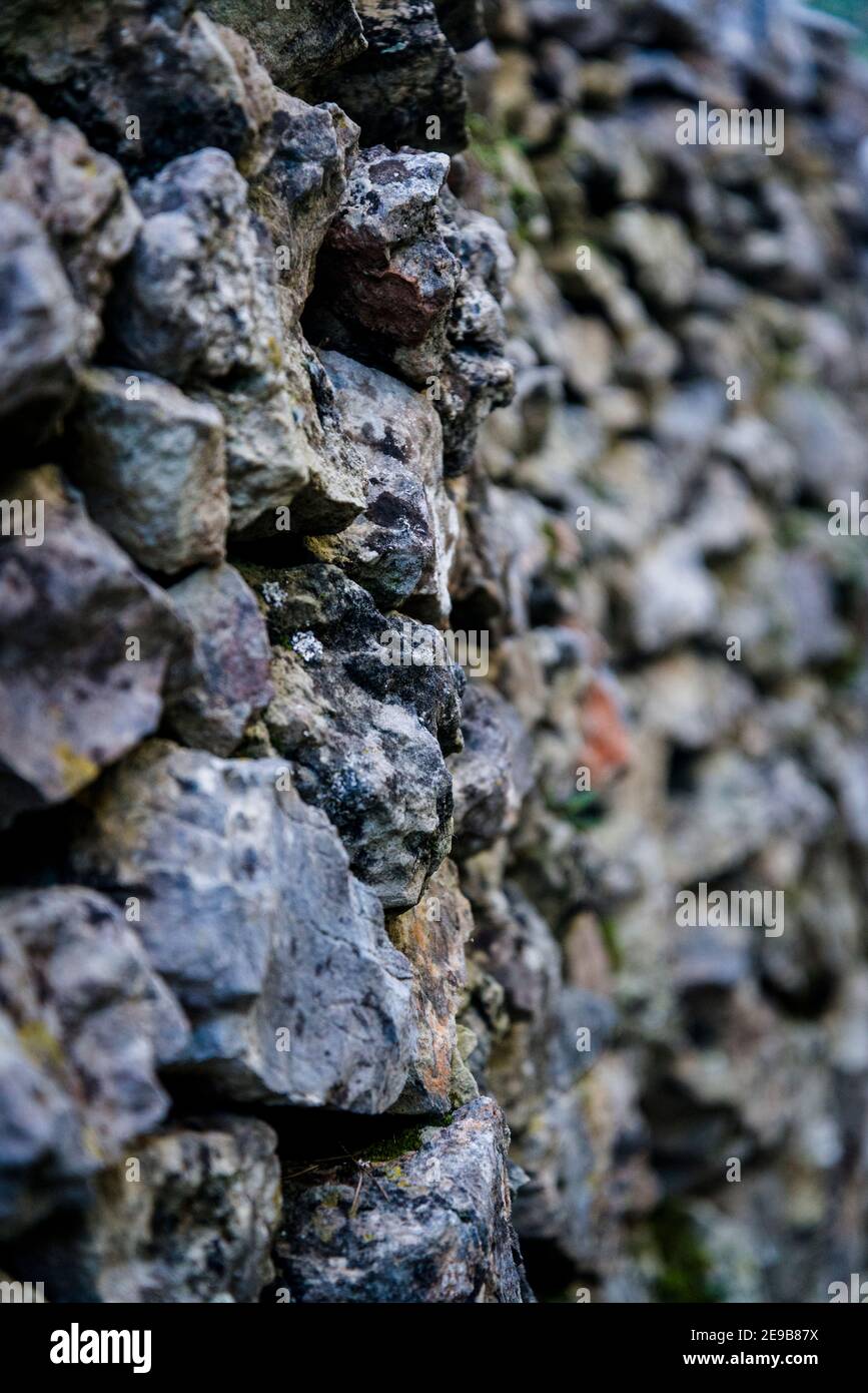 Traditional dry limestone wall constructed without cement, Island of Iz ...