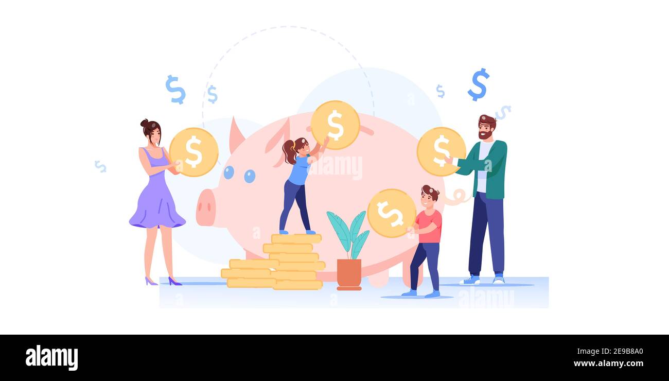 Flat cartoon characters family budget finance management,money saving ...