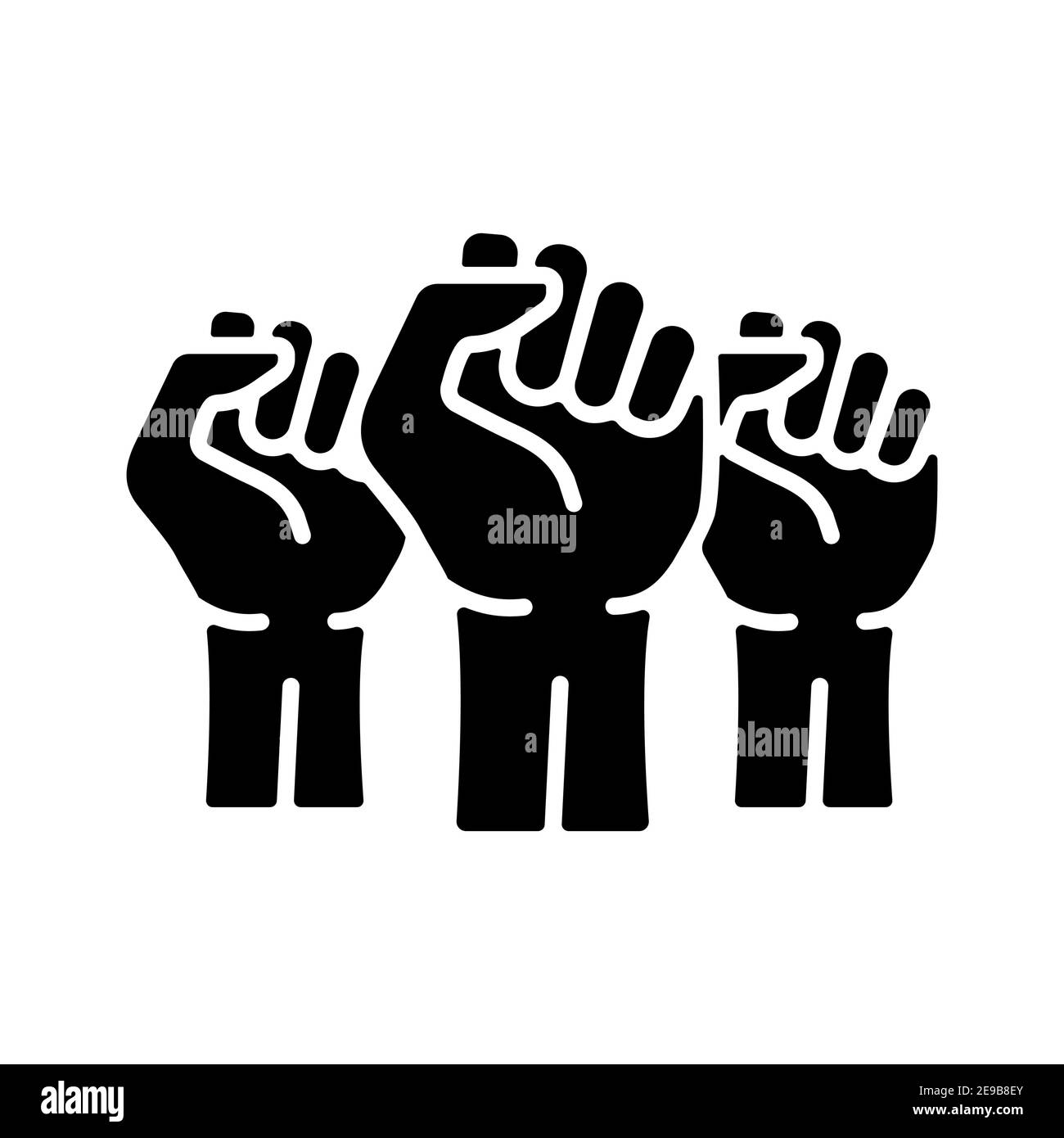 Three clenched fists raised in protest vector glyph icon. Protest ...