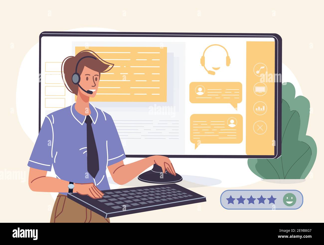 Flat cartoon online support character, distance help vector ...