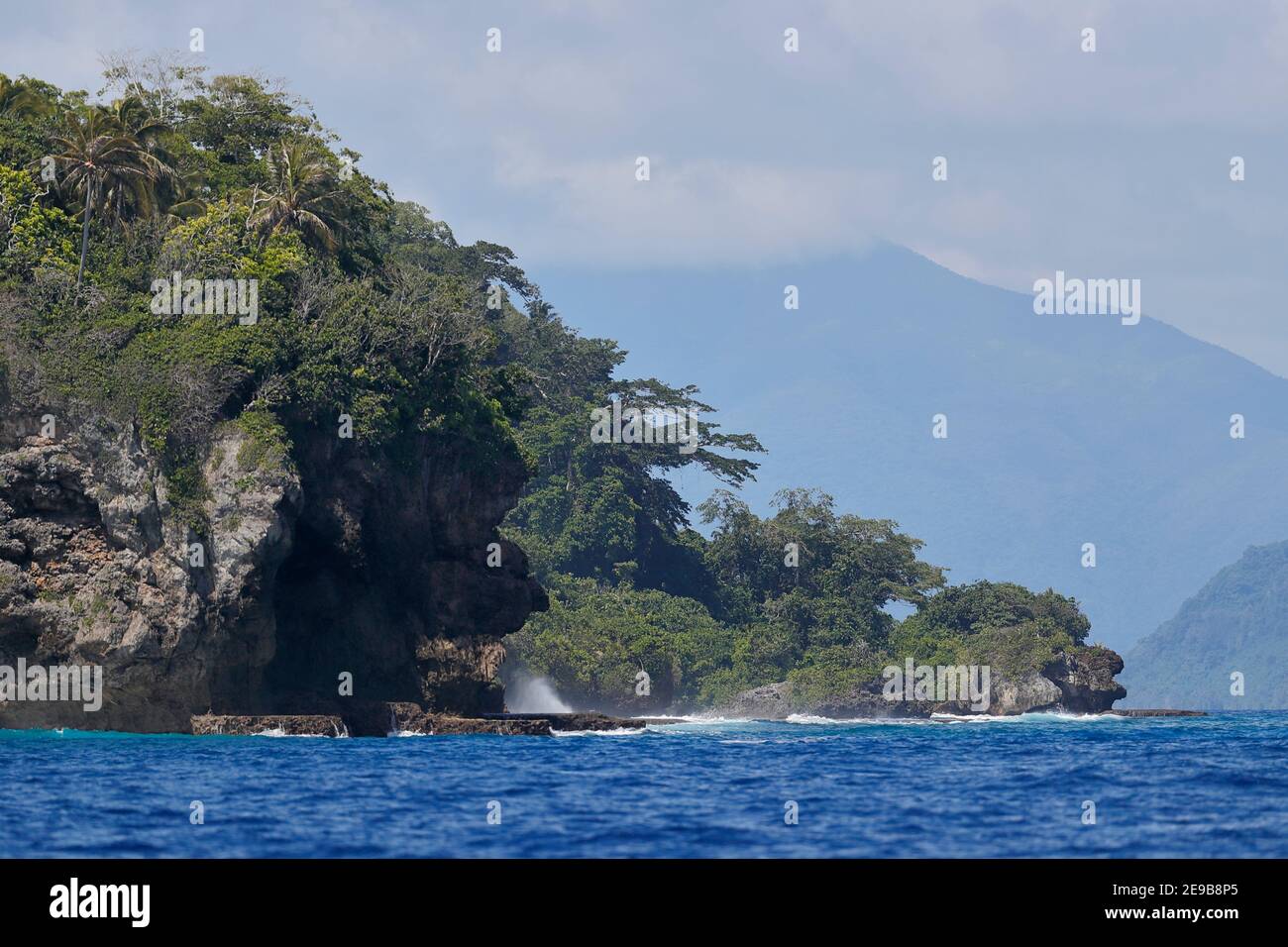 Vegetated and rugged coastline, Vanua Lava, Banks Islands, north ...