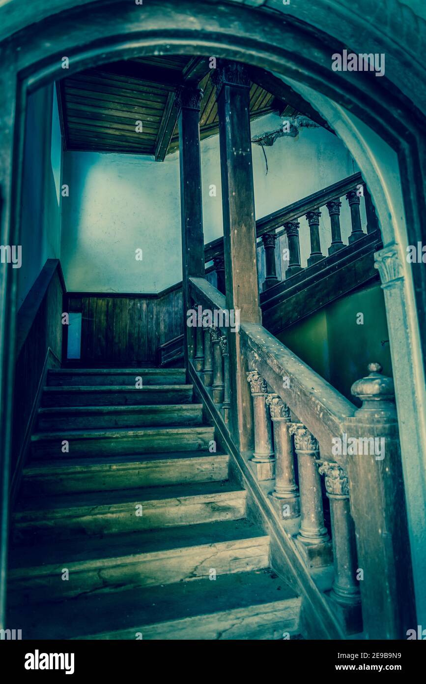 Wooden staircase, Castle Bosiljevo, medieval castle owned by Frankopan ...