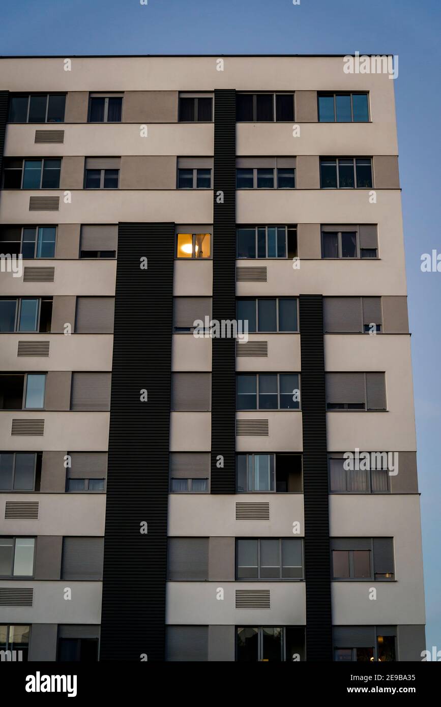 One window lit in a Block of flats at night, Zagreb, Croatia Stock ...