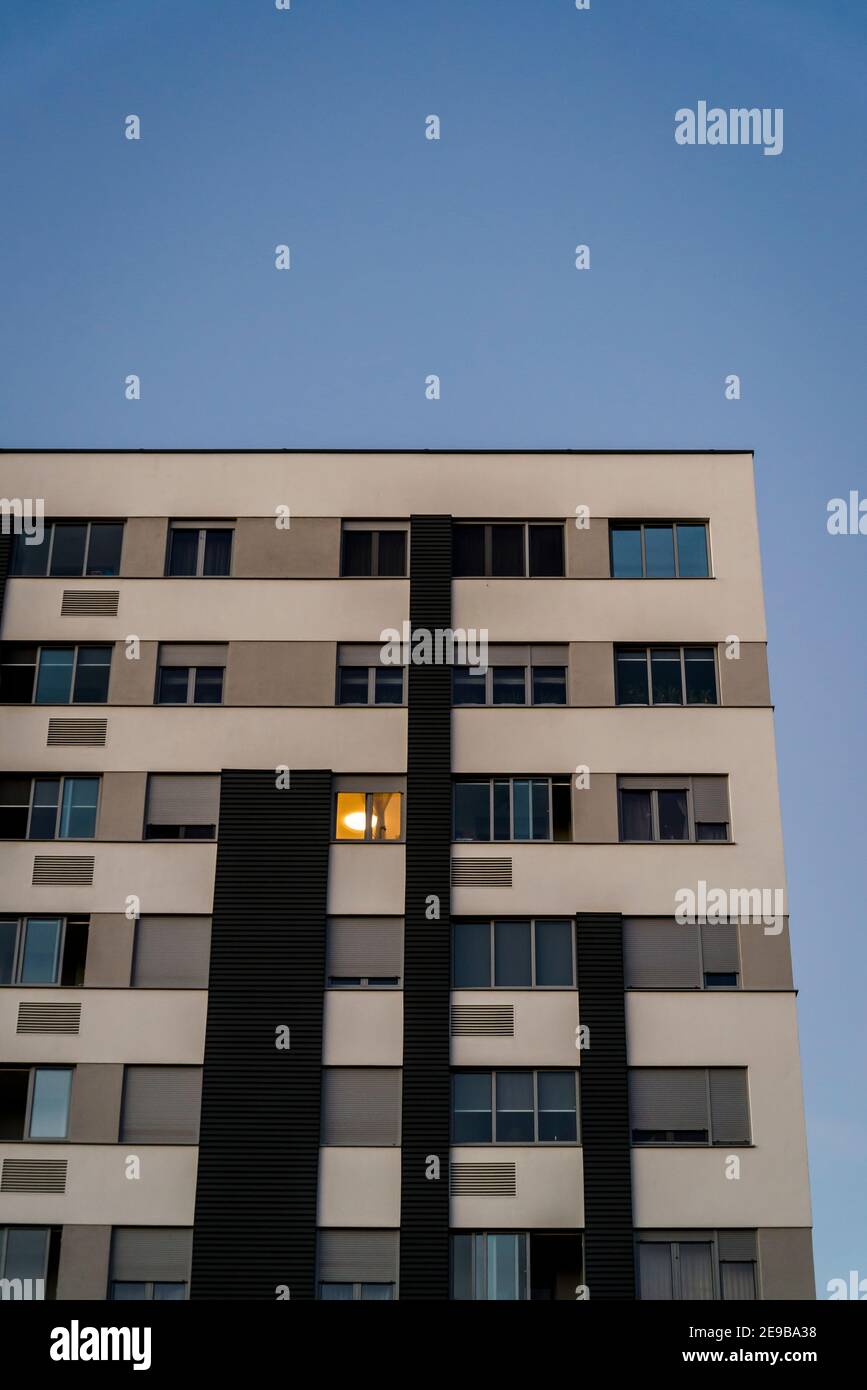 One window lit in a Block of flats at night, Zagreb, Croatia Stock ...