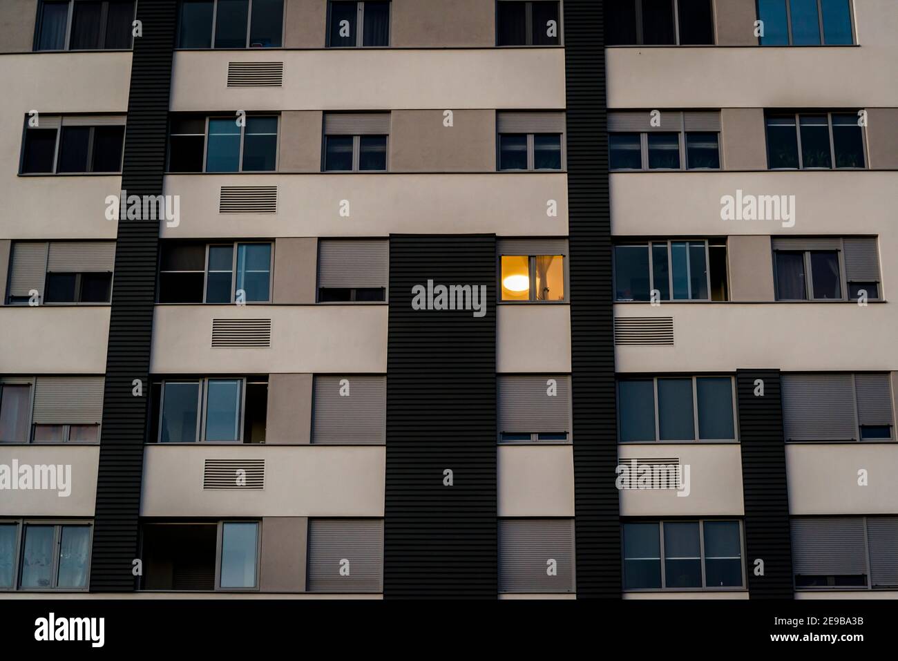 One window lit in a Block of flats at night, Zagreb, Croatia Stock ...