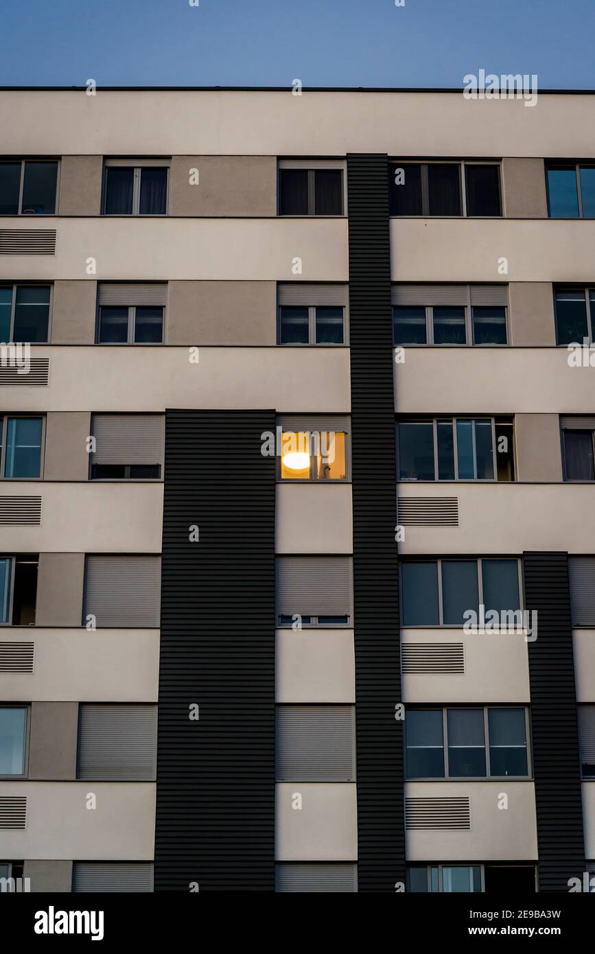 One window lit in a Block of flats at night, Zagreb, Croatia Stock ...