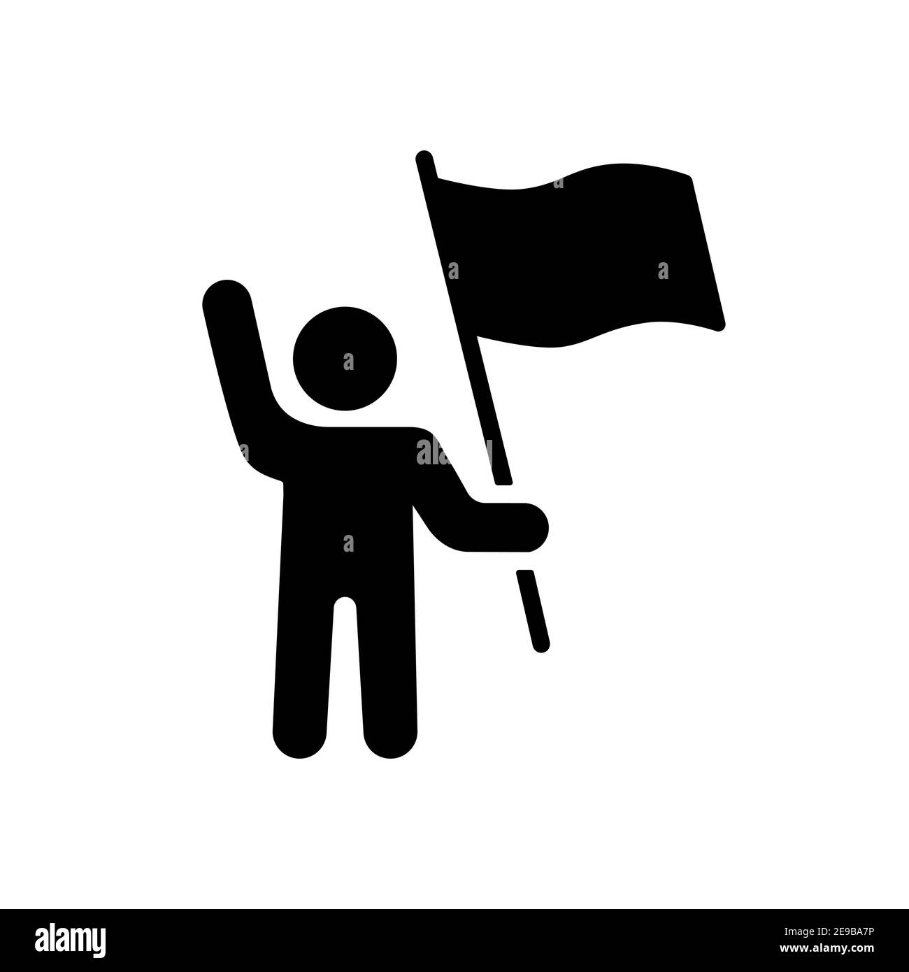 Man standing and holding in hands flag, banner vector glyph icon ...
