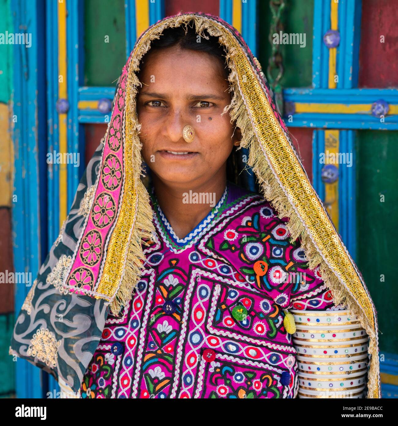 Gujarat India Meghwar Marvada woman in traditional embroidered dress ...