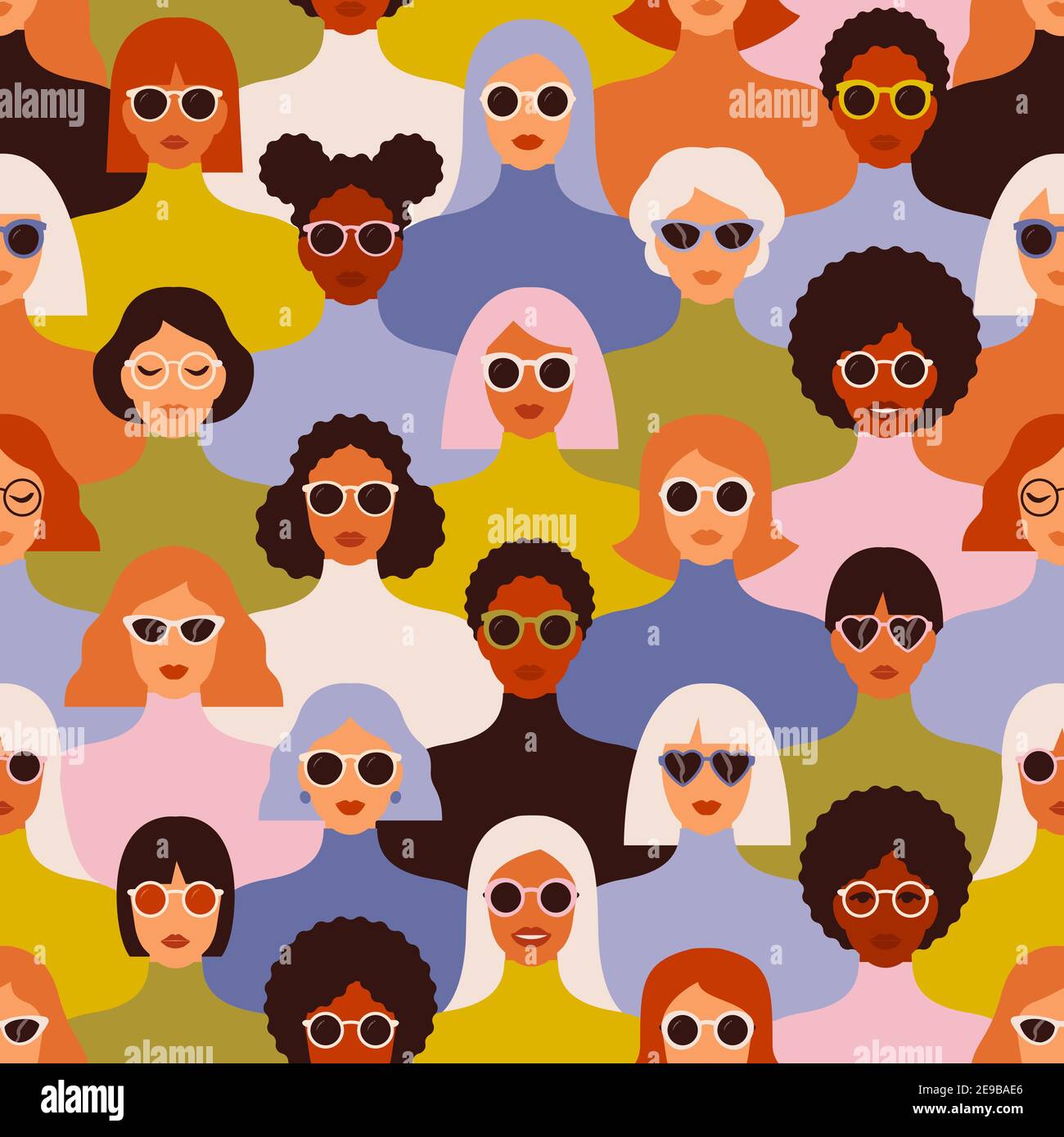 Female Diverse Faces Of Different Ethnicity Seamless Pattern Women
