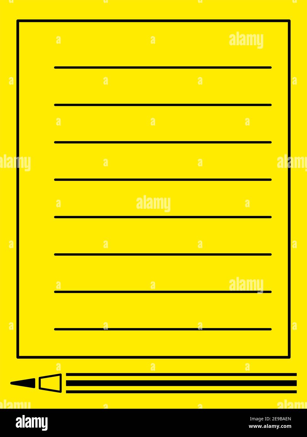 Illustration of the black pencil on yellow background and note paper ...