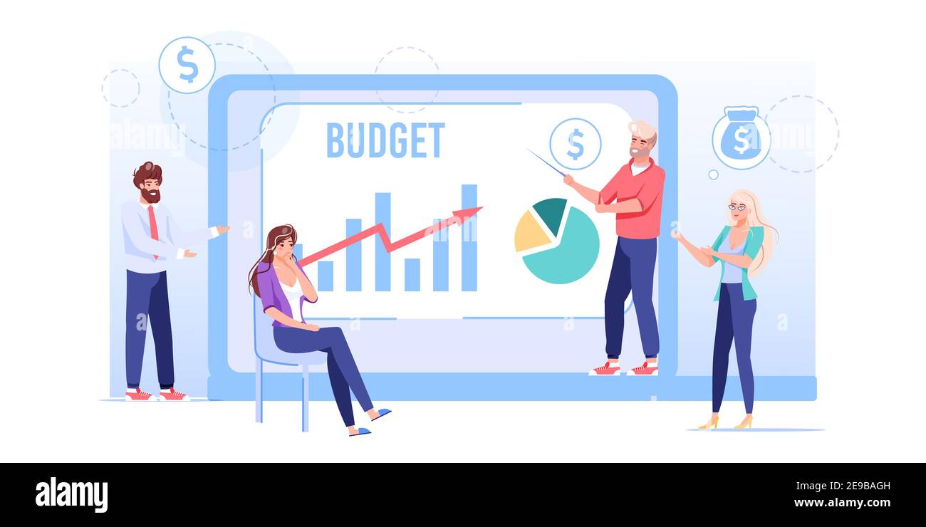 Flat cartoon characters at financial,money management education online ...