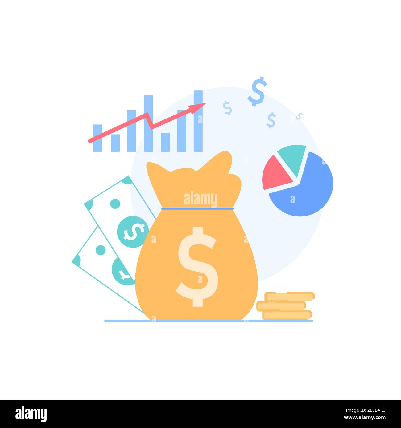 Flat cartoon financial symbols,money management education course vector ...