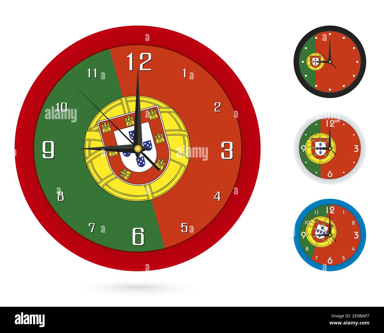 Wall Clock Design with National Flag of Portugal. Four different design ...