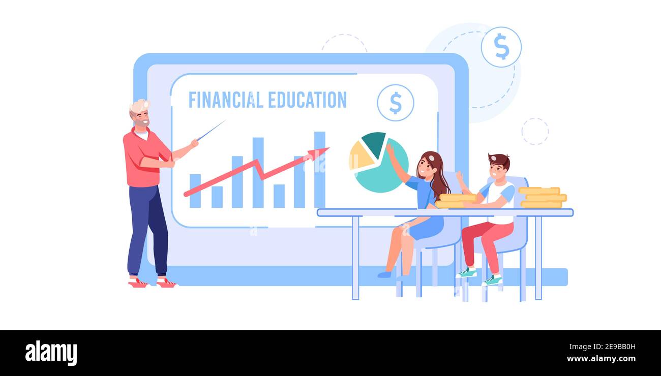 Flat cartoon family teacher characters in class,budget finance ...