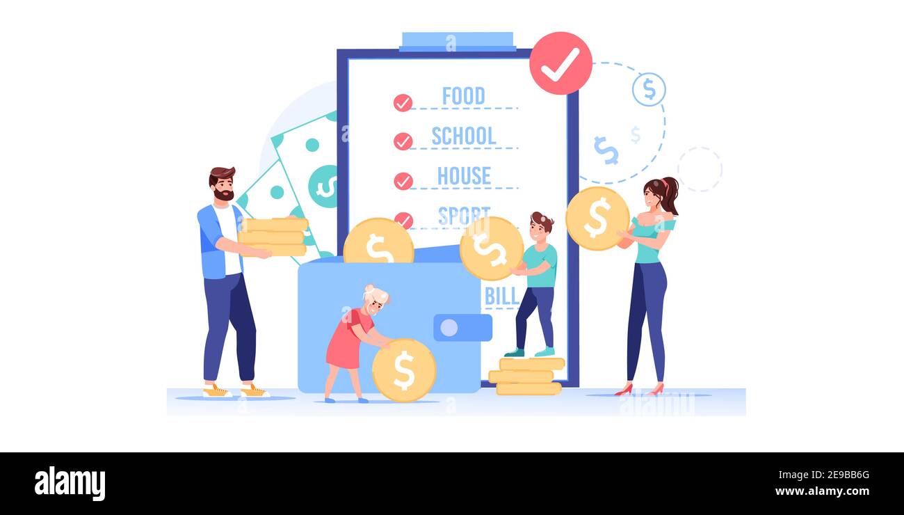 Flat cartoon characters family budget finance management plan,vector ...