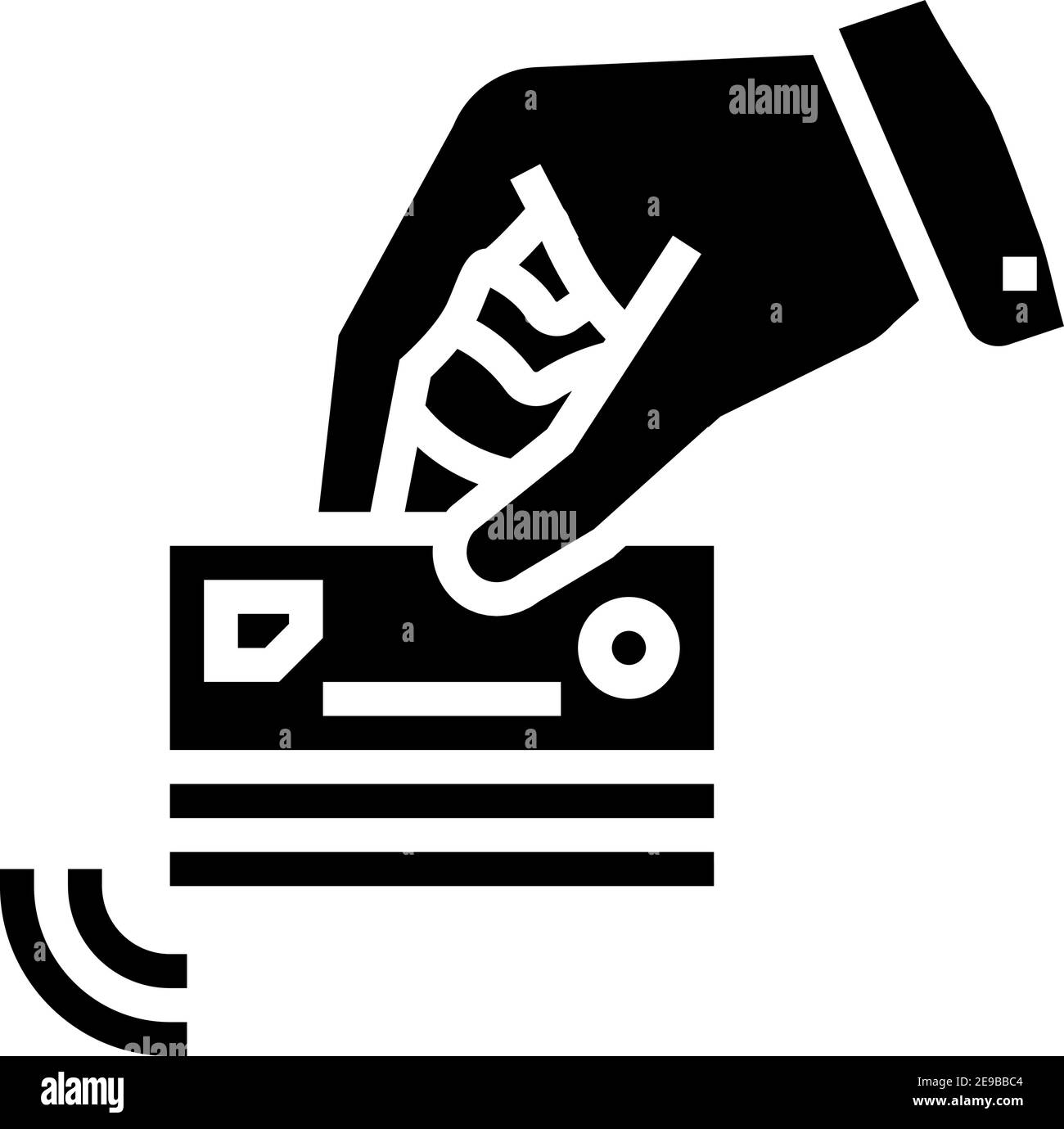 hand holding card with contactless payment chip glyph icon vector ...