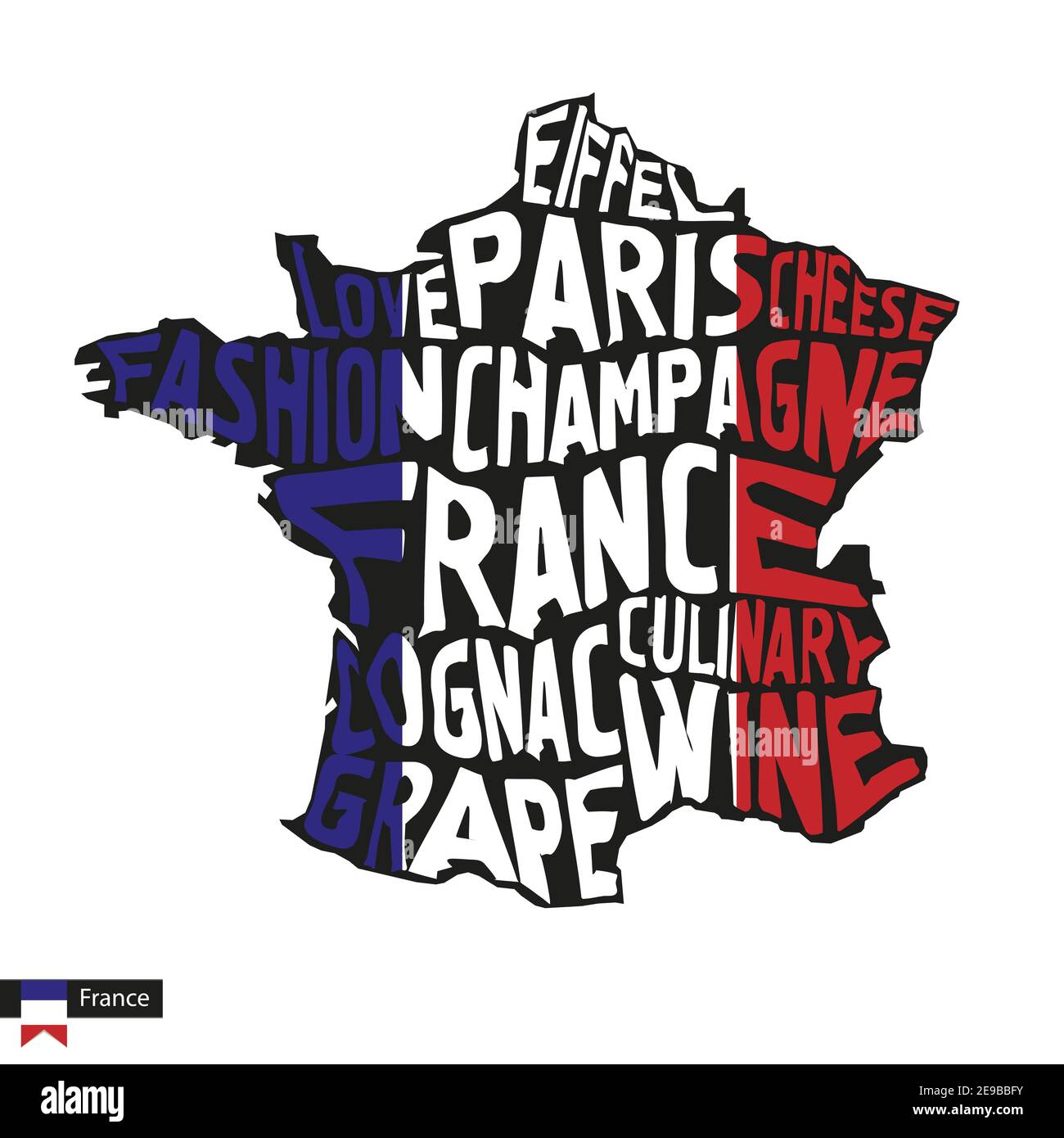 Typography map silhouette of France in black and flag colors. Vector ...
