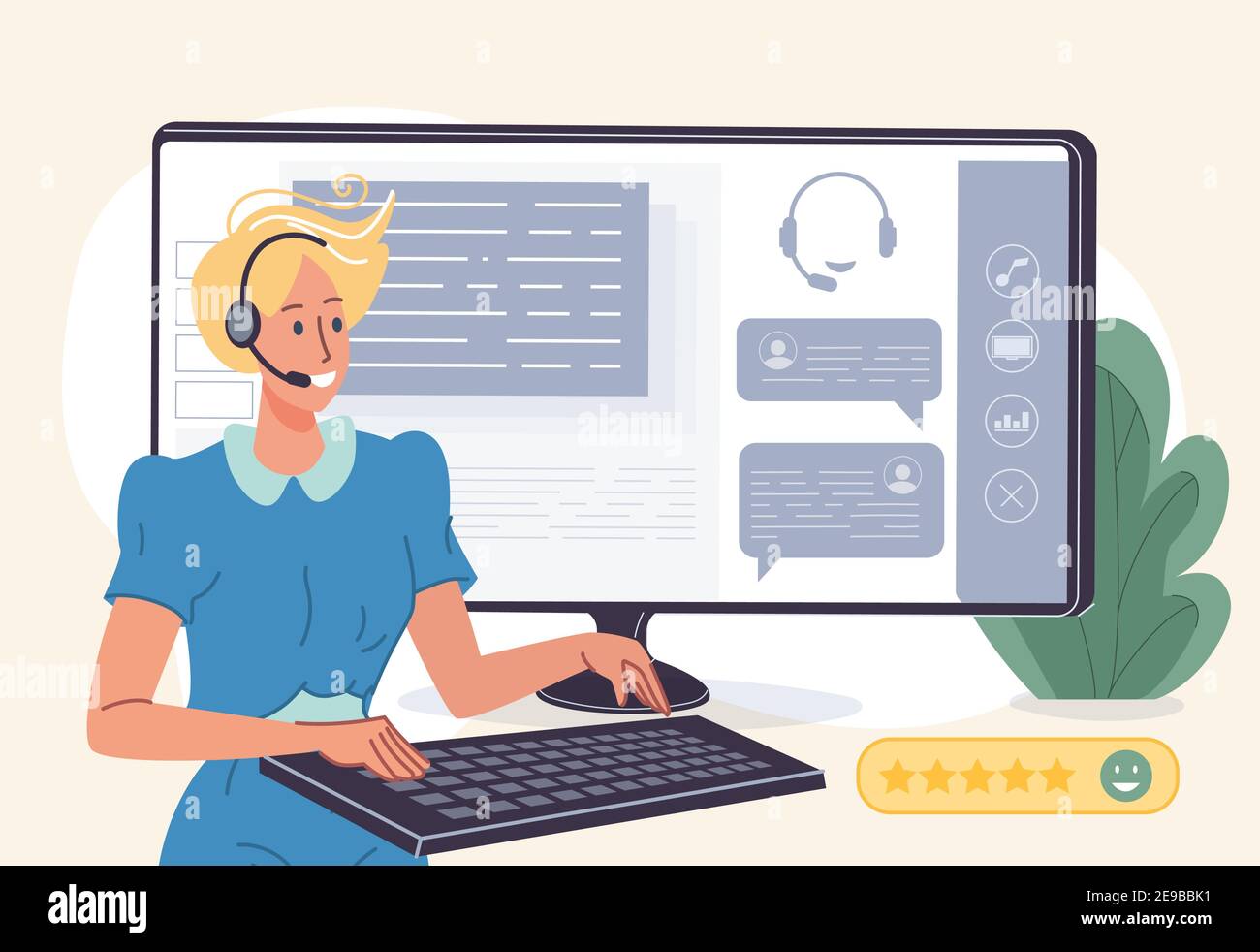 Flat cartoon online support character, distance help vector ...