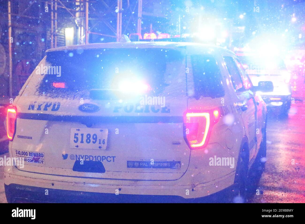 New York City USA NYPD Police Cars in the street in the snow Stock ...