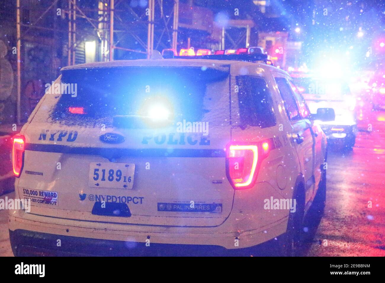 New York City USA NYPD Police Cars in the street in the snow Stock ...