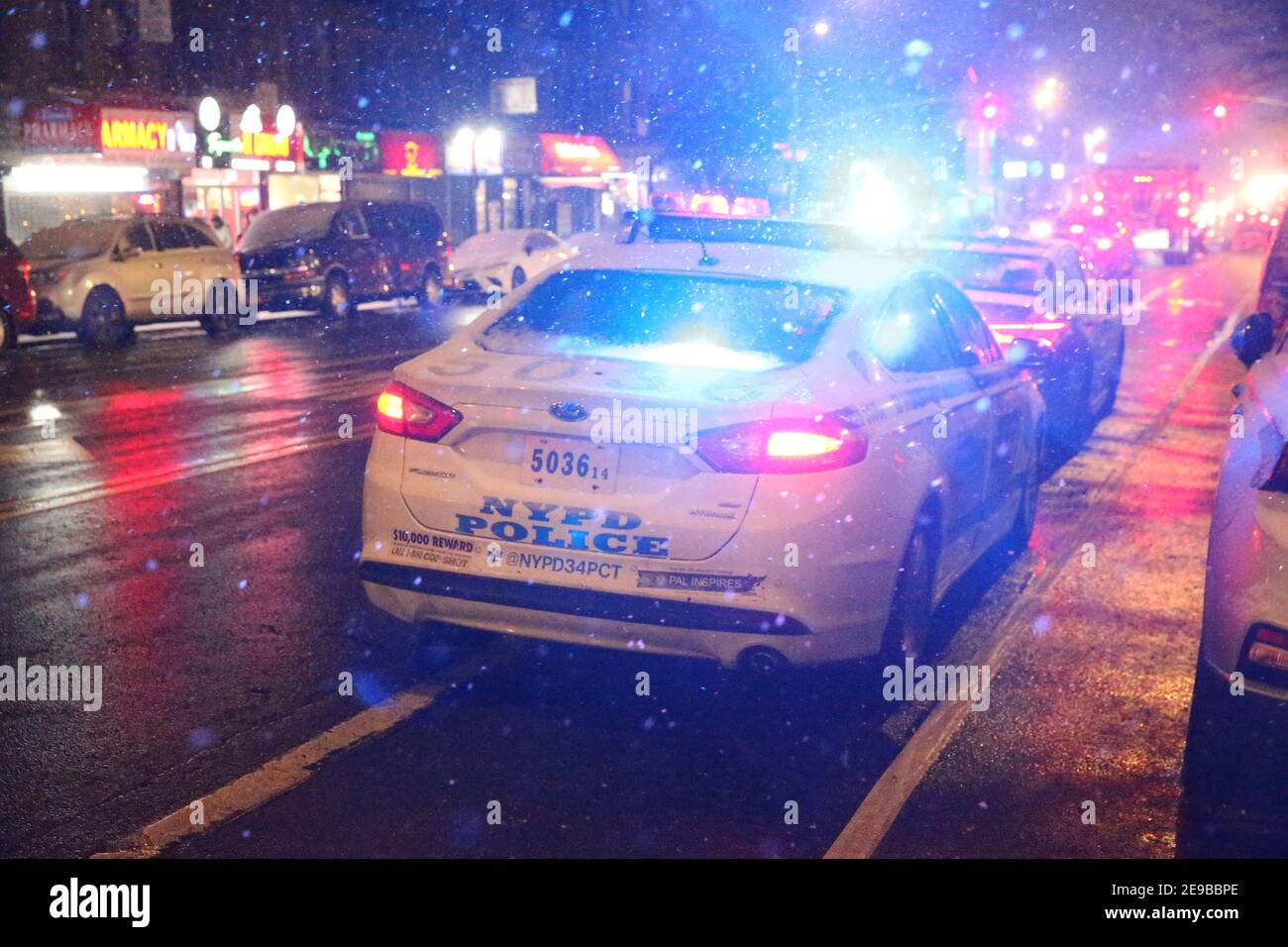 New York City USA NYPD Police Car in the street in the snow Stock Photo ...