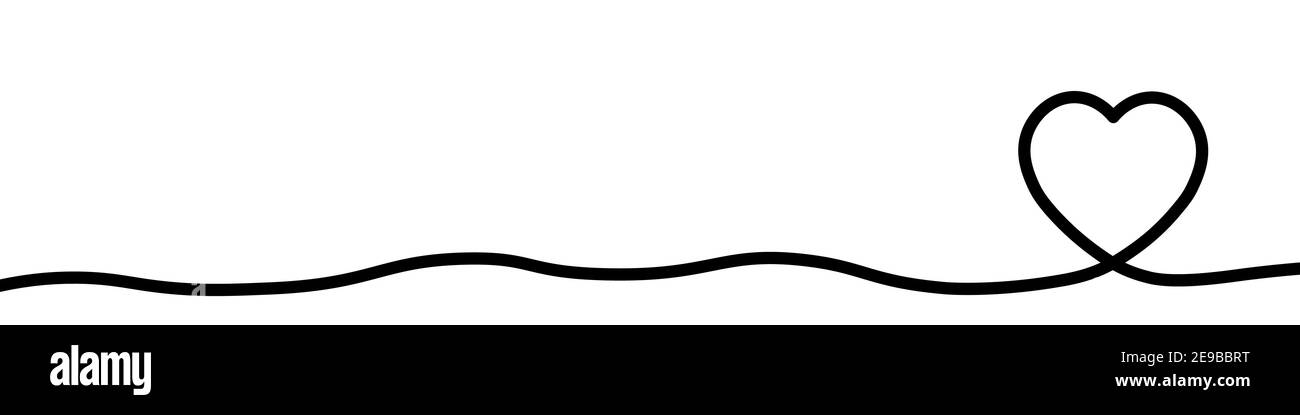 Calligraphic Heart. Hand-drawn single thin line ornament. Simple flat ...