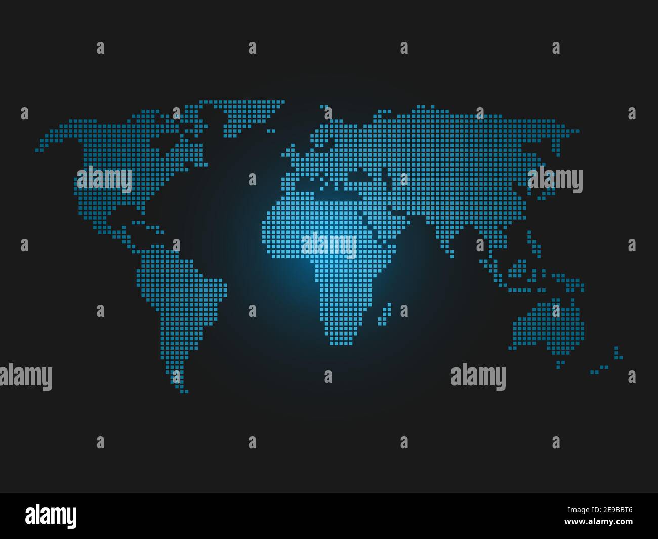 Squared world map. Blue led light futuristic design on dark background ...
