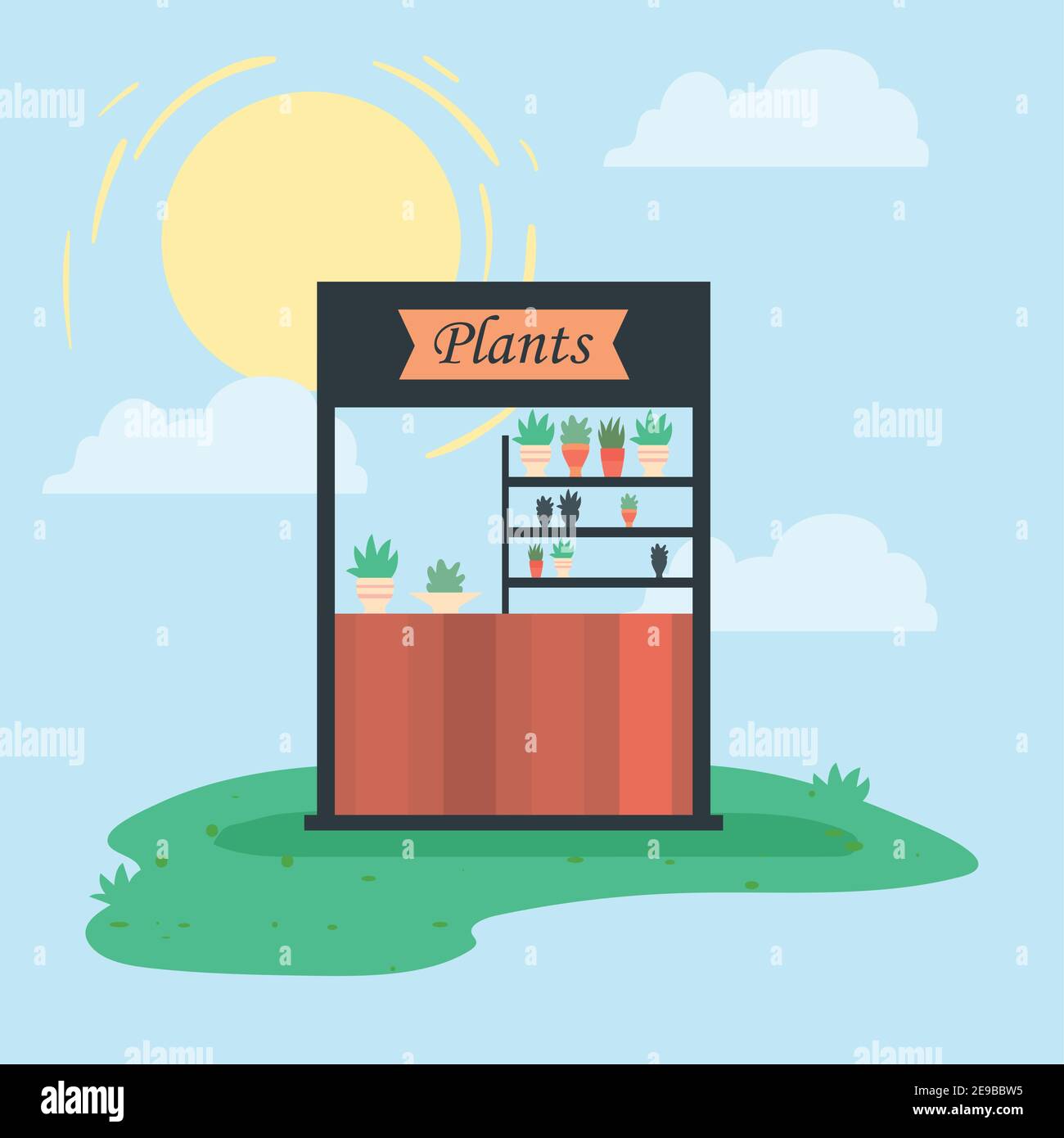 Plants market outside design of shop retail store and buy theme Vector ...