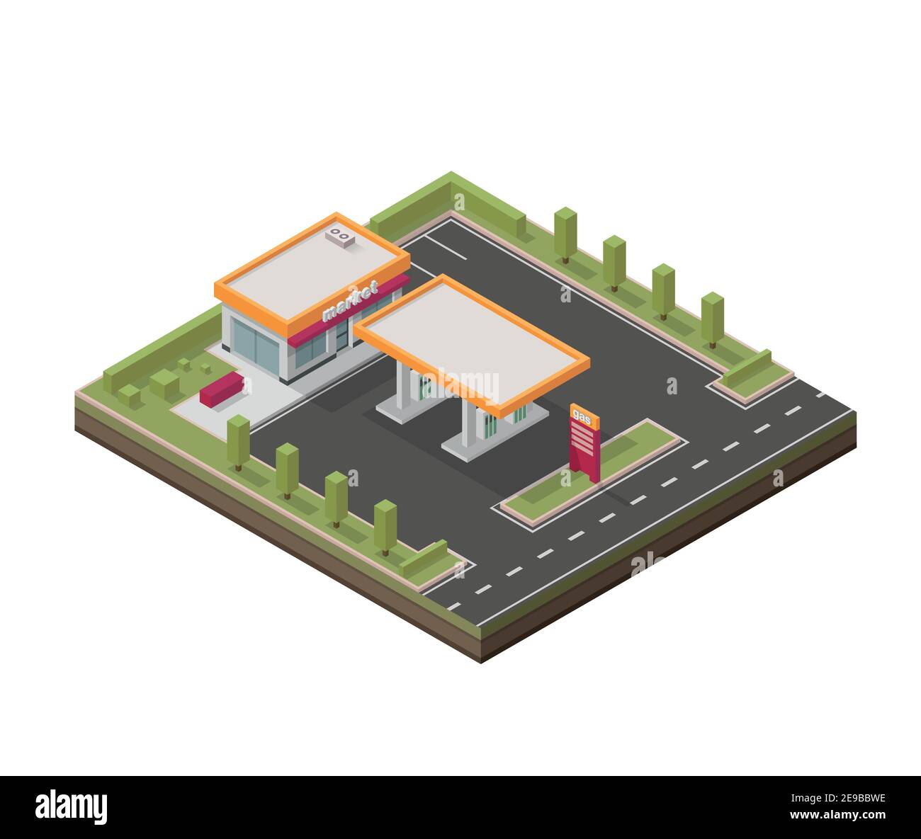 Vector isometric illustration representing low poly gas station ...