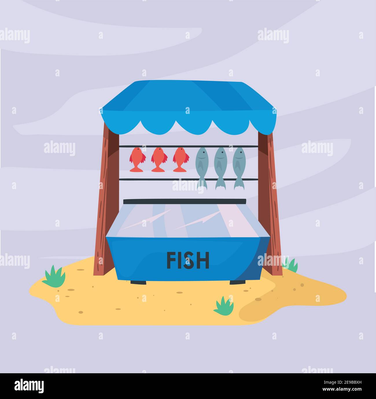 Fish market at beach design of shop retail store and buy theme Vector ...