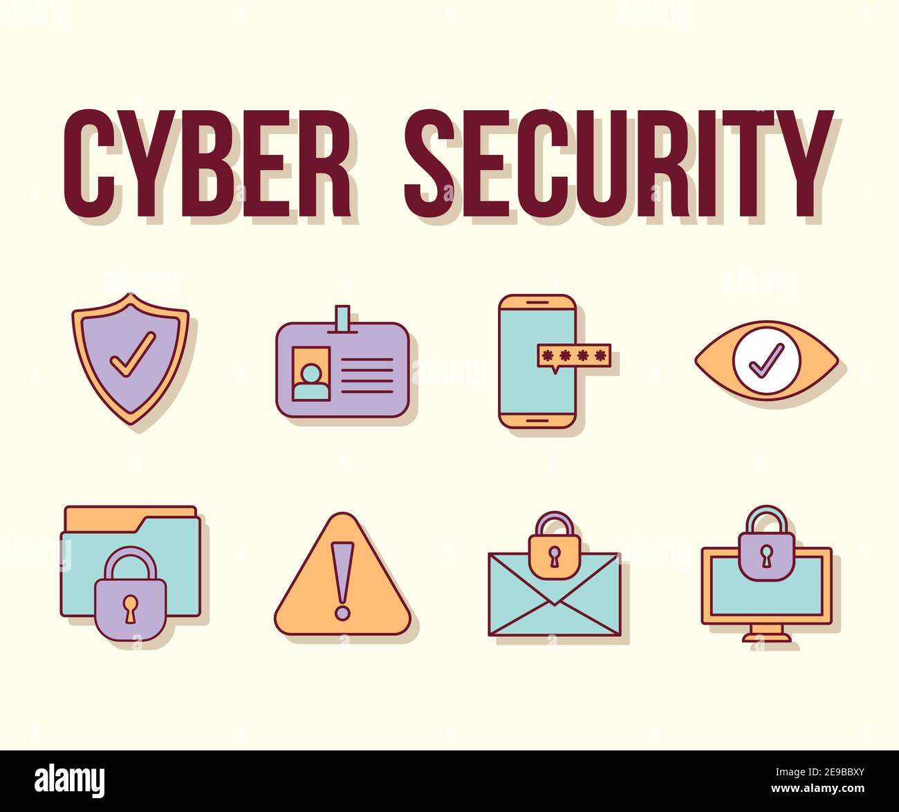 cyber security lettering and and set of cyber security icons Stock ...