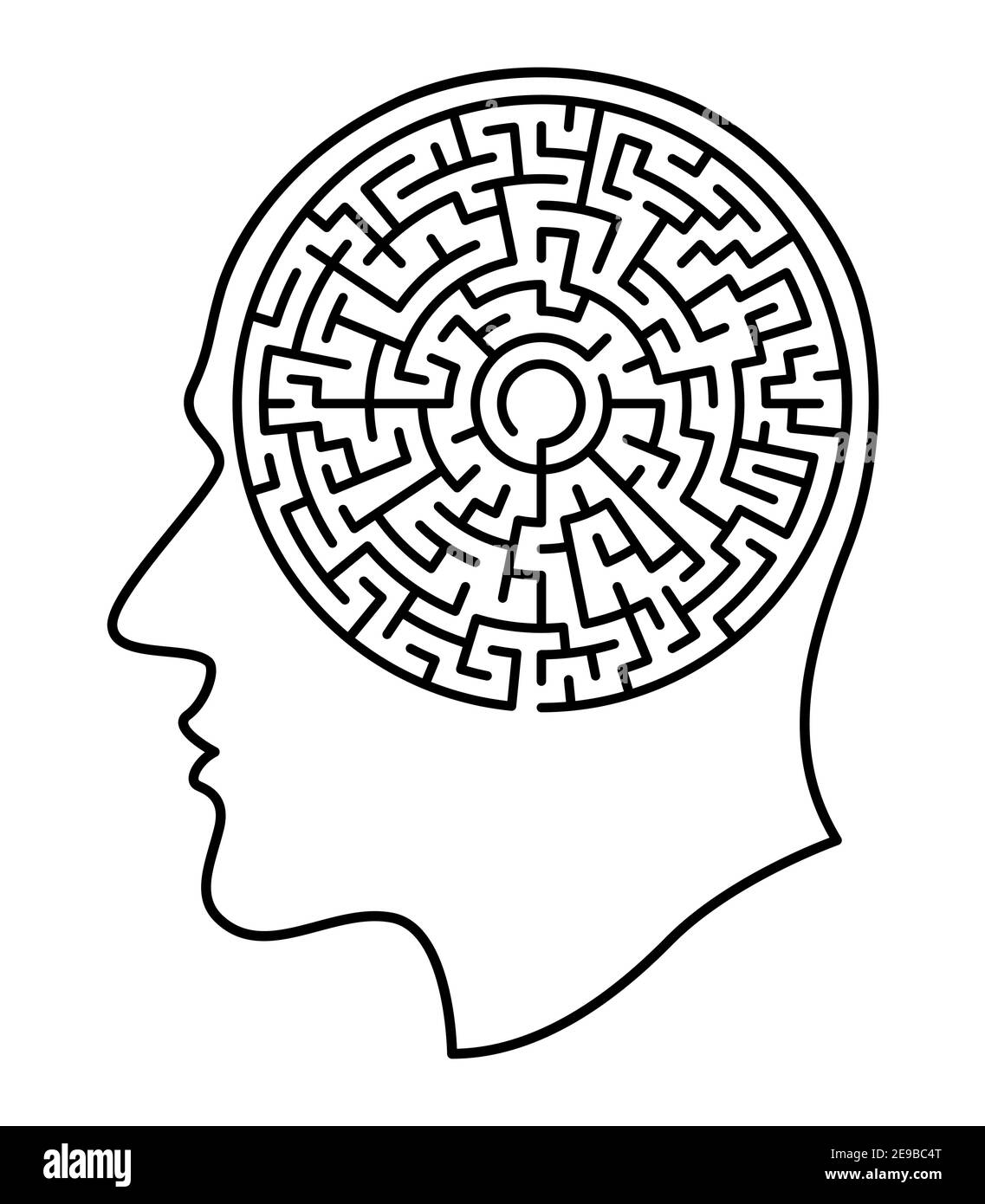 Illustration of the abstract contour human head and round maze Stock ...